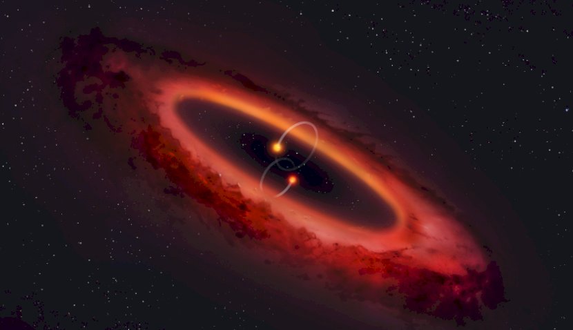 Binary star system flips planet forming disk